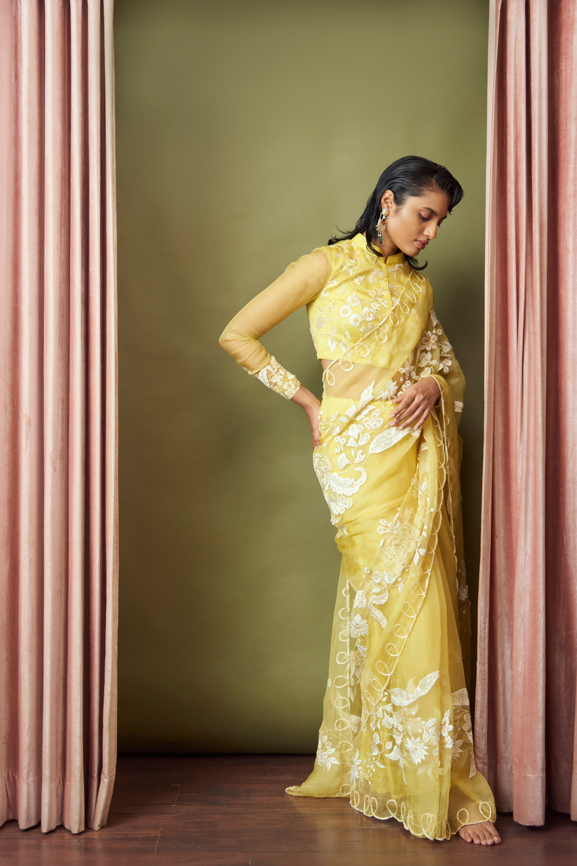 Citrus Bloom Sari Set