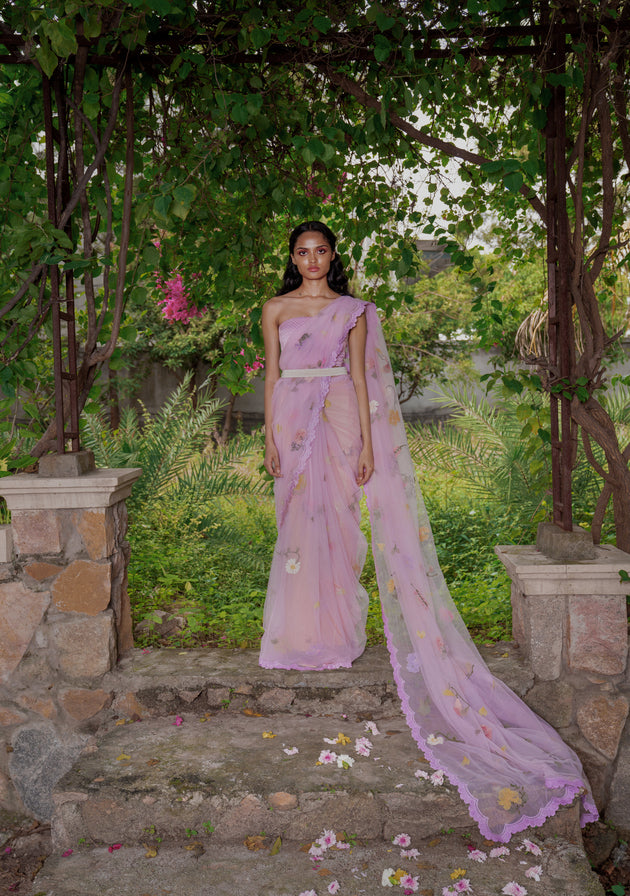 Lavender pressed flower saree